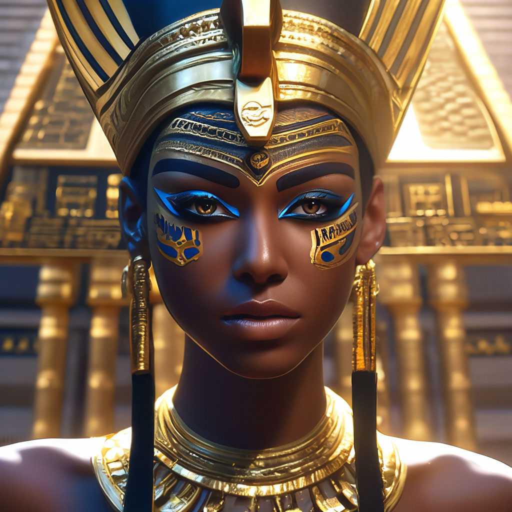 "Ancient egyped, pharaoh woman,schenti, klaft, uraeus, gold, dark ...