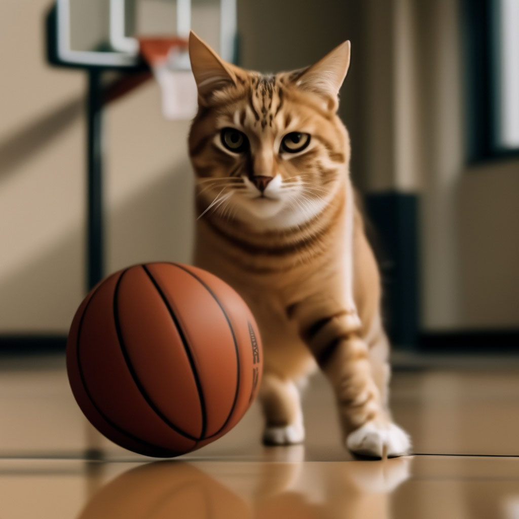 "Video. The cat is playing basketball" — image created in Shedevrum