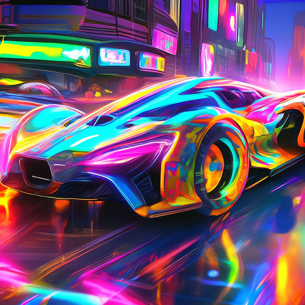 "Cool car with rainbow colors" — image created in Shedevrum