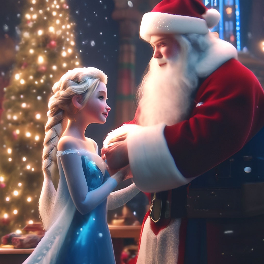 "Elsa met Santa Claus at the Christmas tree, magic, 4k, high resolution ...