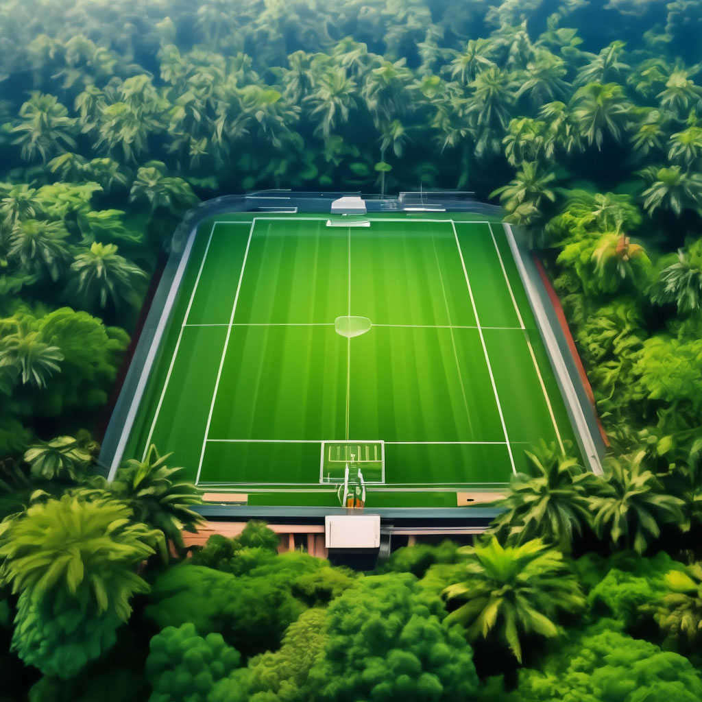"Football field in the jungle, top …" — image created in Shedevrum