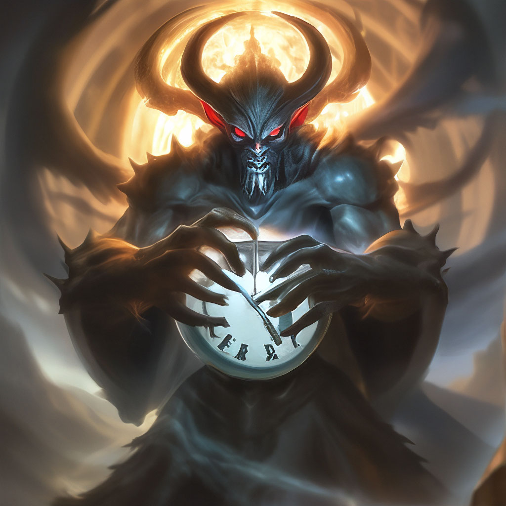 "The demon of time , the demon holds the stream of time in his hands ...