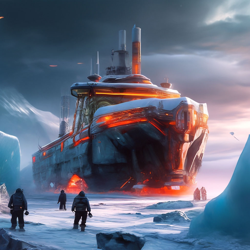 "Icebreaker breaks through ice in the endless north, icebergs," — image ...