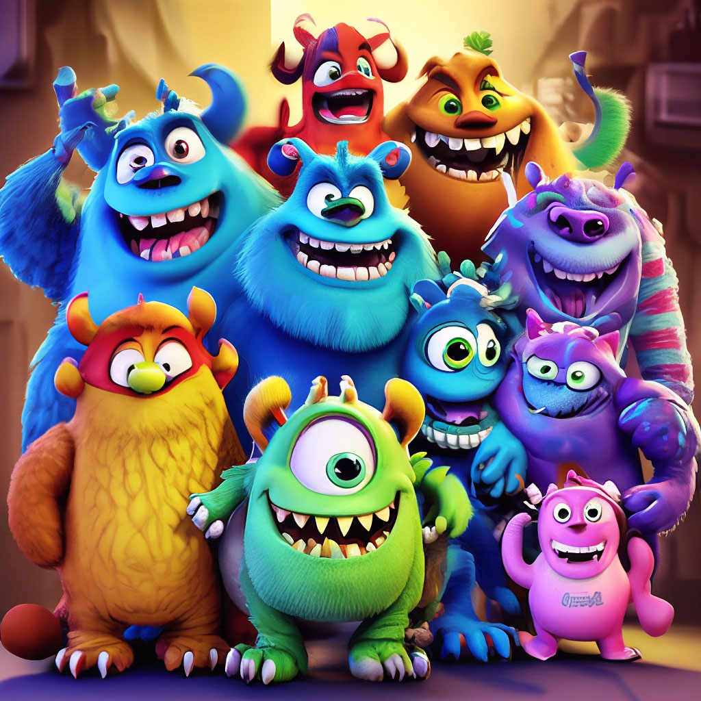 "Monster inc. group photo of friends,cartoon monsters,comic style,high ...