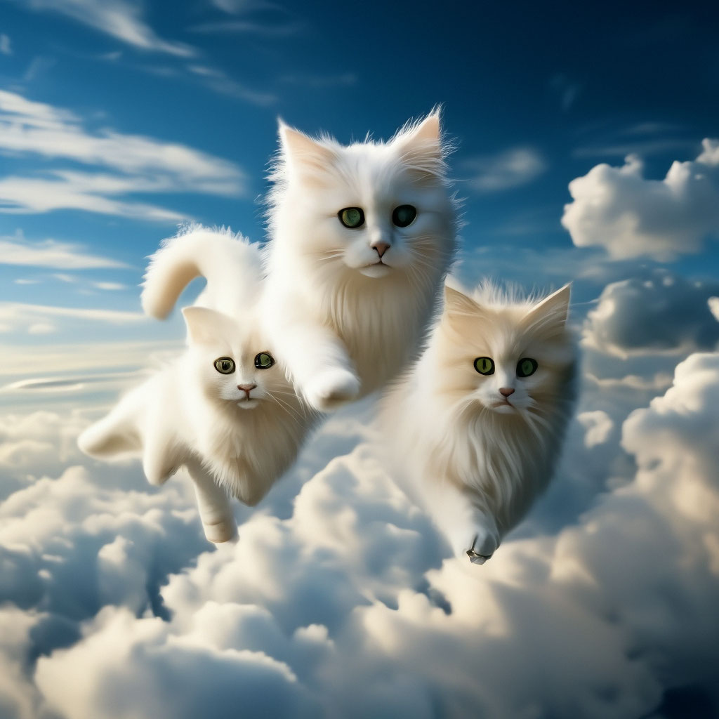 "Cats in the form of white fluffy clouds fly across the sky" — image ...
