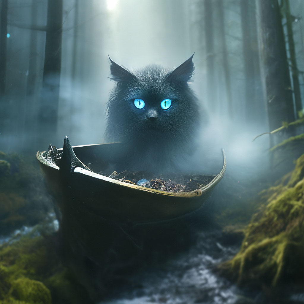 "Anthropomorphic boat,huge eyes, fog, mysticism,fantasy, fabulous ...