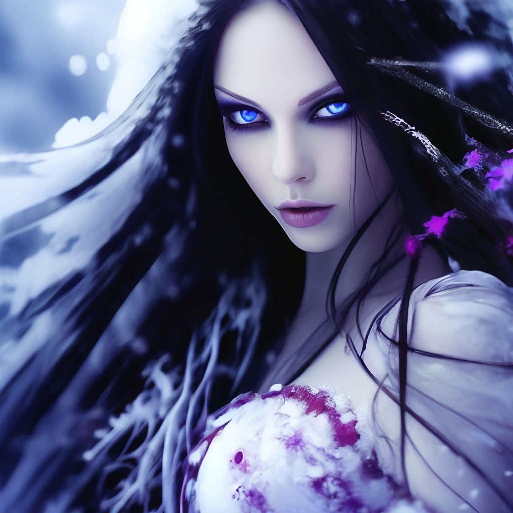 "Eyes snow white scarlet dress,fractal light effect of purple eyes ...