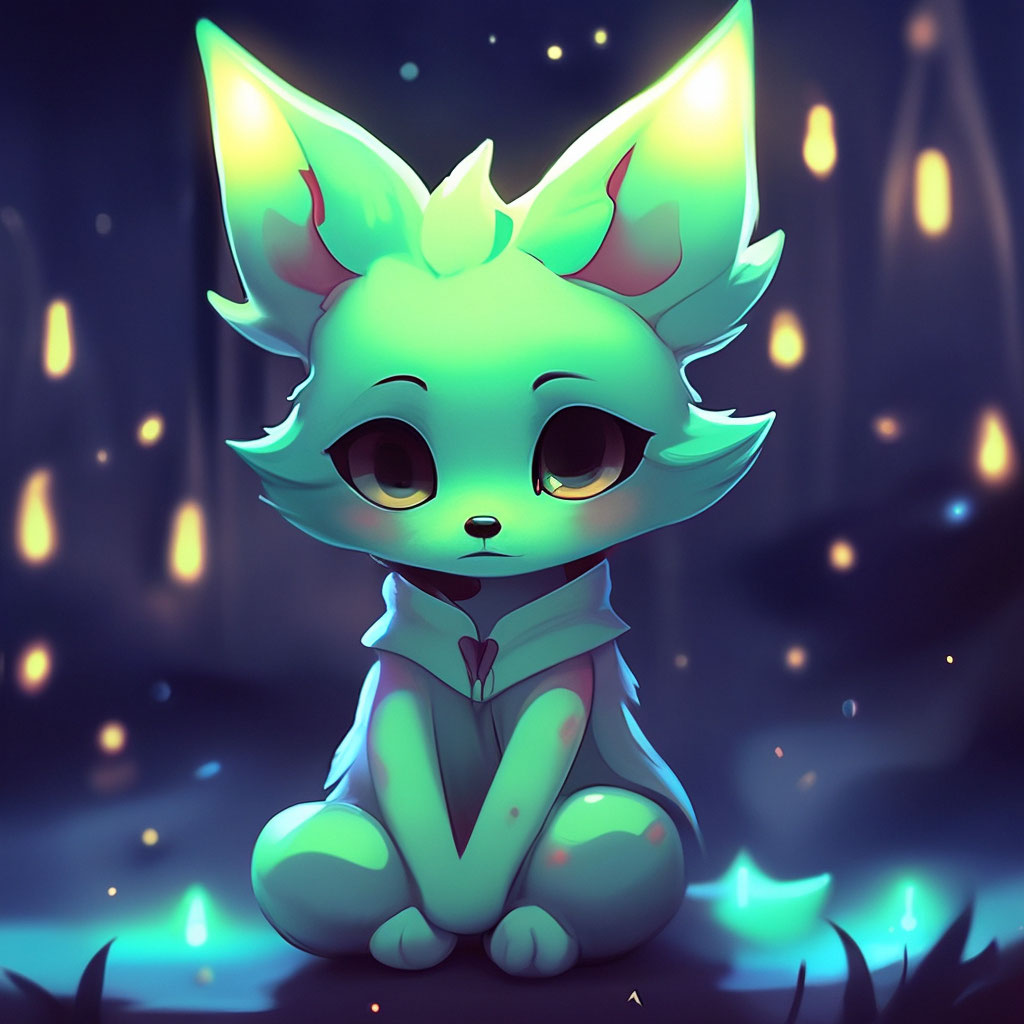 "Sad, cute fenek, glows in the dark." — image created in Shedevrum