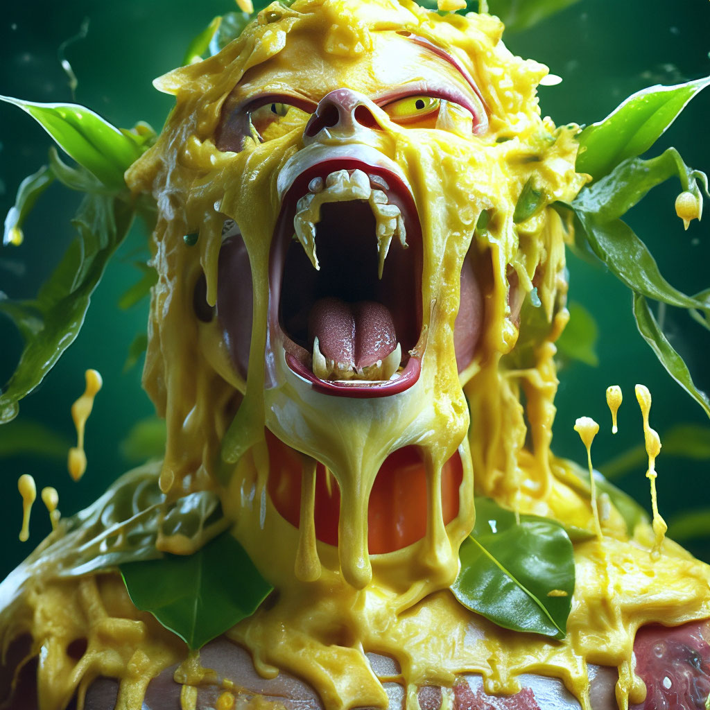 "Man cheese symbiosis, horror, tin, fear, abomination, long fangs,red ...