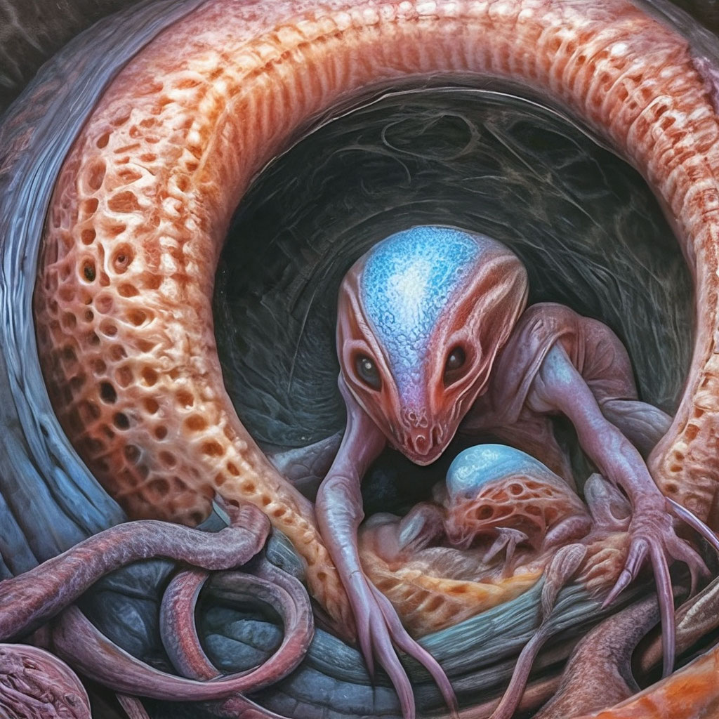 "Alien alternate world, cells, holes, shell, sandworm, eyes, creature ...
