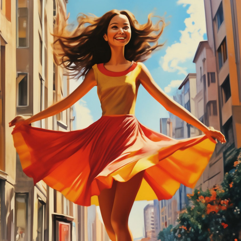 "Dancing colorful mobian girl, sunny morning, happy, the tallest mobian ...