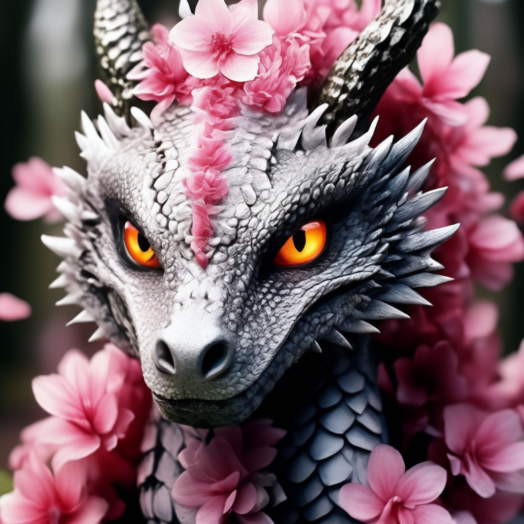 "A dragon consisting of sakura petals. Big eyes, beautiful eyes, long ...