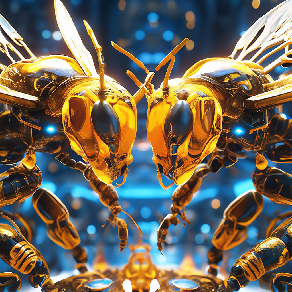 "Selena0art style .photorealism.The king and queen of the robot bee ...