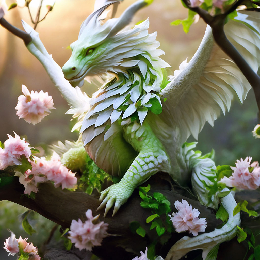 "The Dragon of Fantasy beautiful, winged, delicate flower dragon, green ...