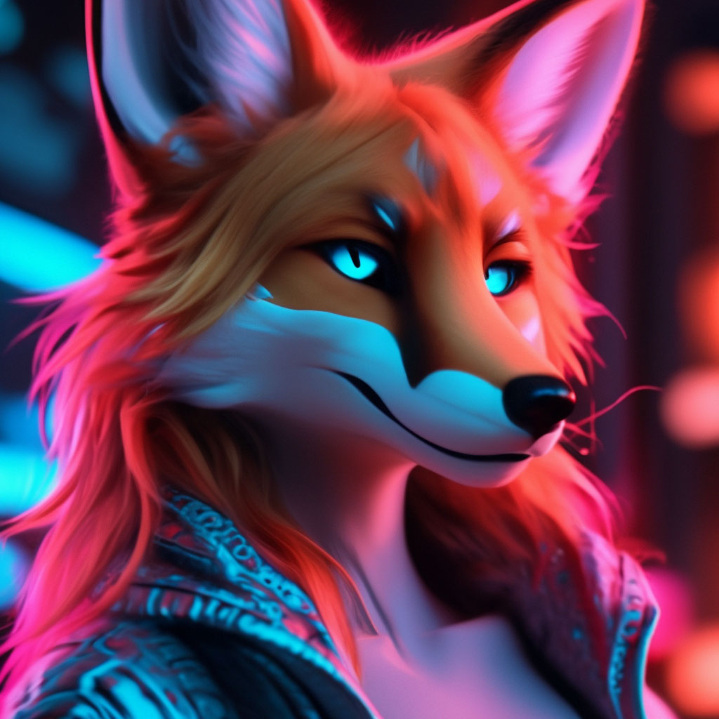 "Furry fox busty, bust, neon style, neon, neon lighting, hyperrealism ...