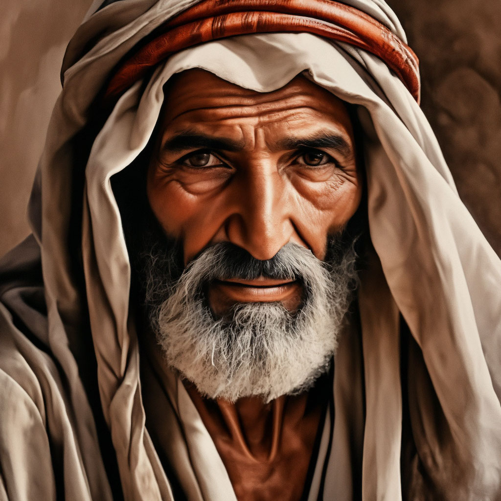 "The old man. an old Arab man in traditional clothes, watercolor ...