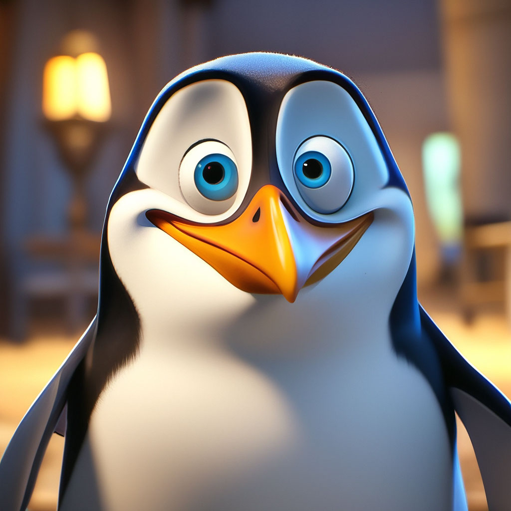 "Penguin, from madagascar cartoon,with huge eyes,wide cartoon eyes ...