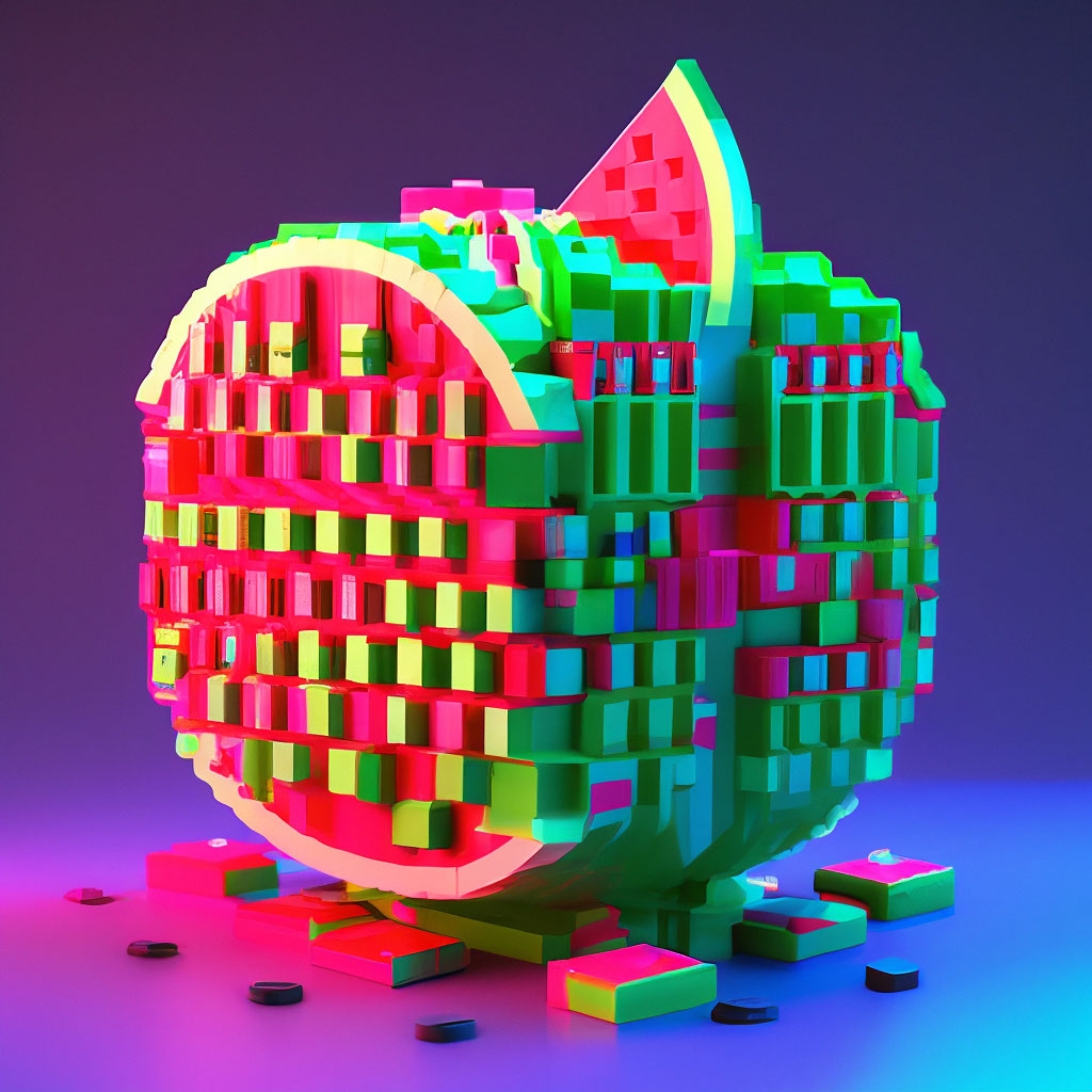 "Watermelon cut in the lego style." — image created in Shedevrum