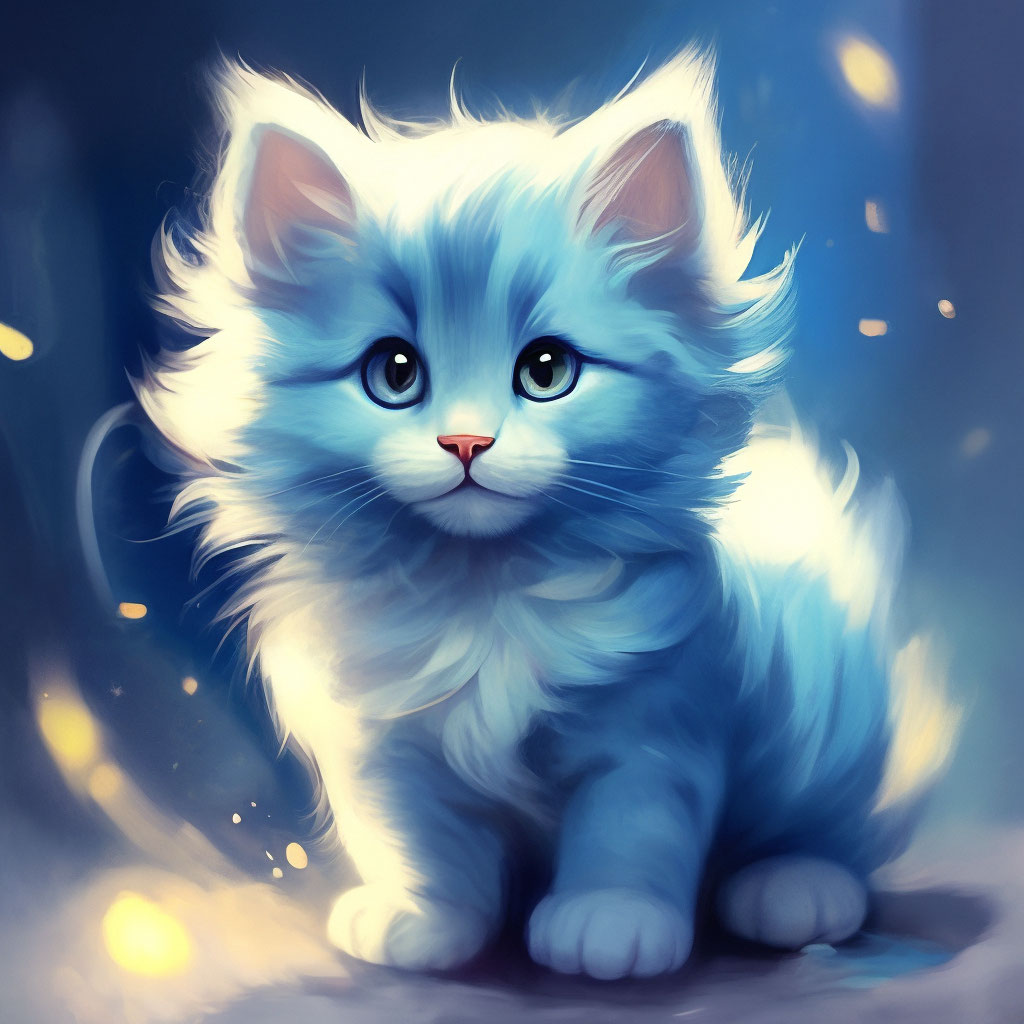"Fluffy, blue kitten" — image created in Shedevrum