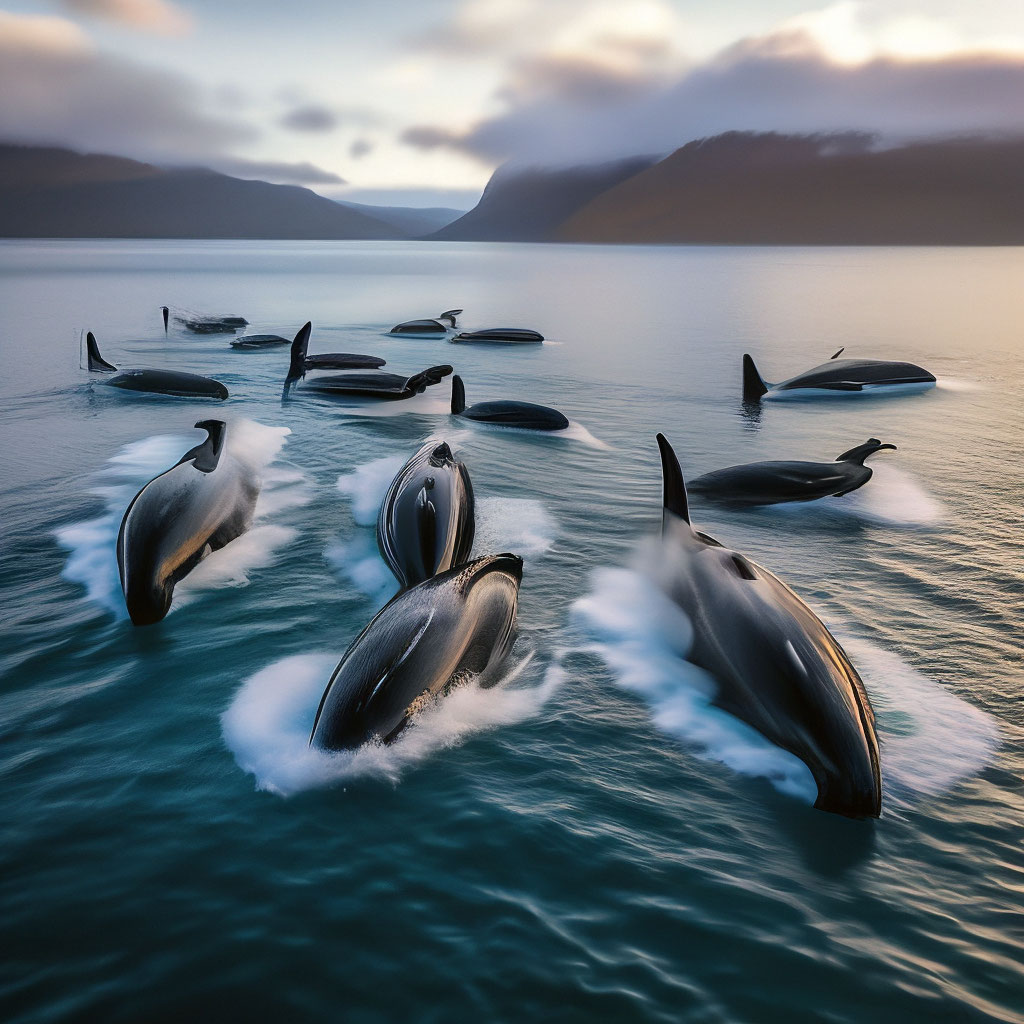 "A flock of whales real photo" — image created in Shedevrum