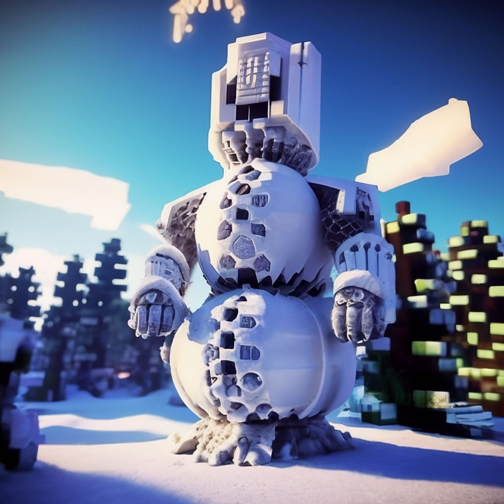 "The snowman in Minecraft" — image created in Shedevrum