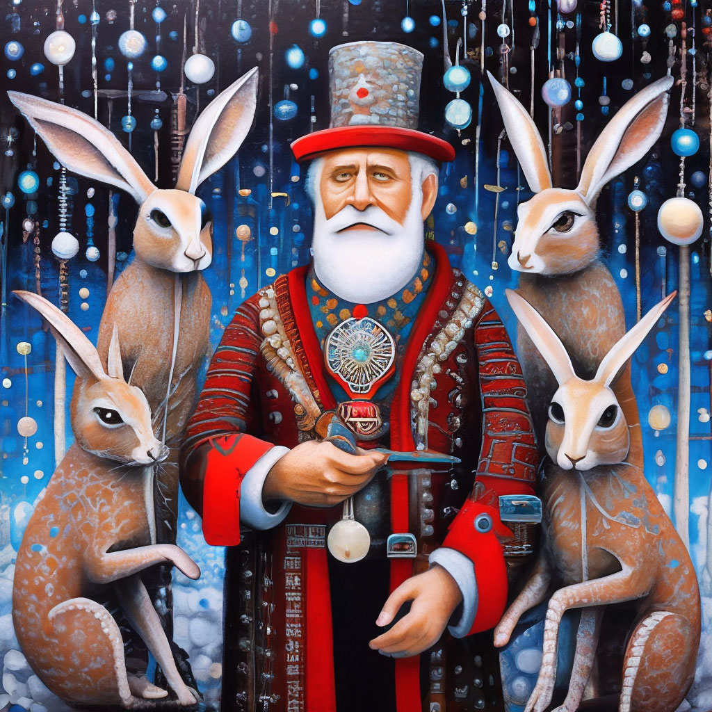 "A gift for Oleg P., grandfather Mazai and hares, Christmas tree ...