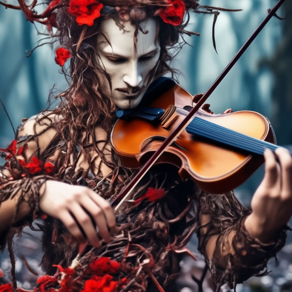 "Faun, playing the violin, surrealism, grotesque, forest consisting of ...