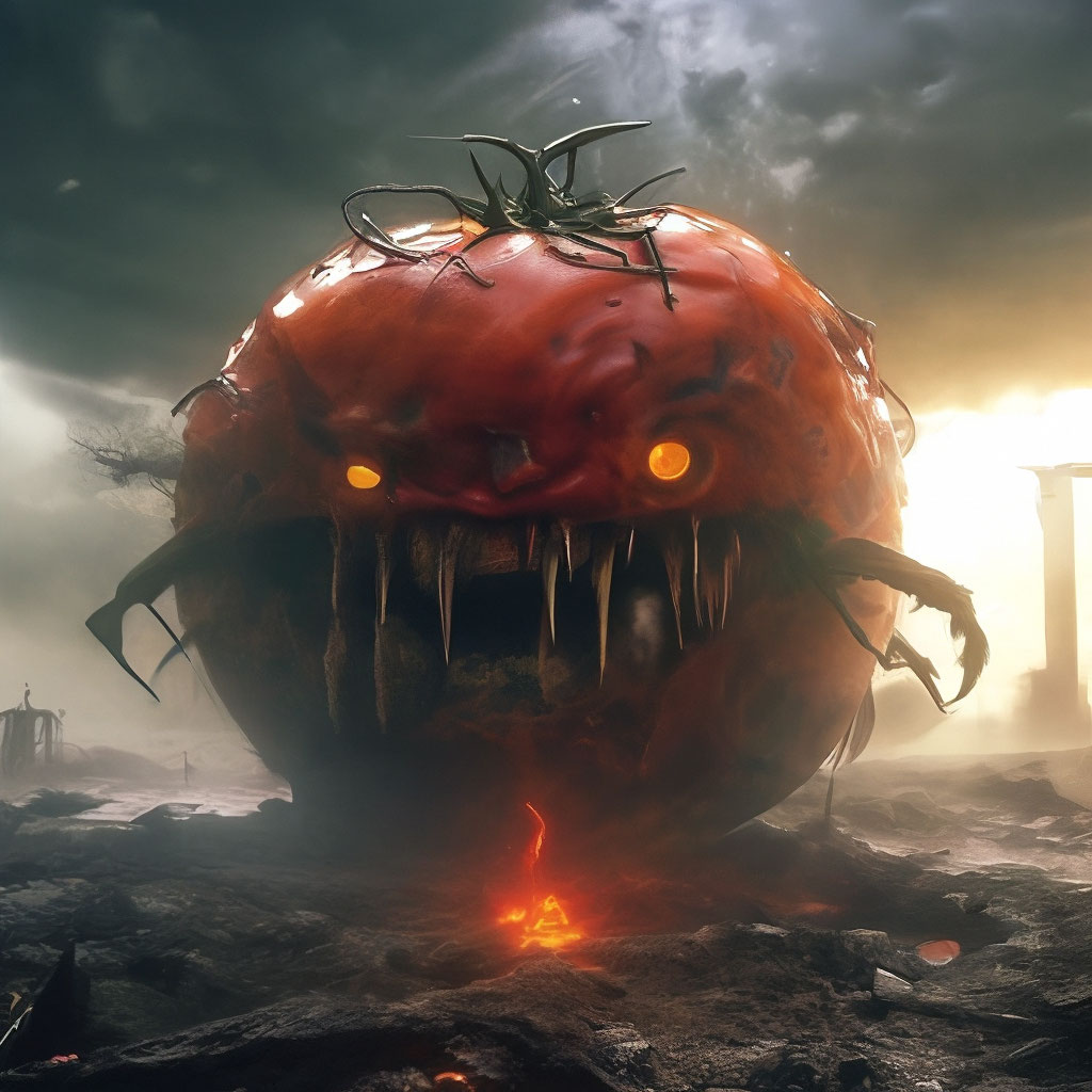 "This evil tomato is the whole universe!!!" — image created in Shedevrum