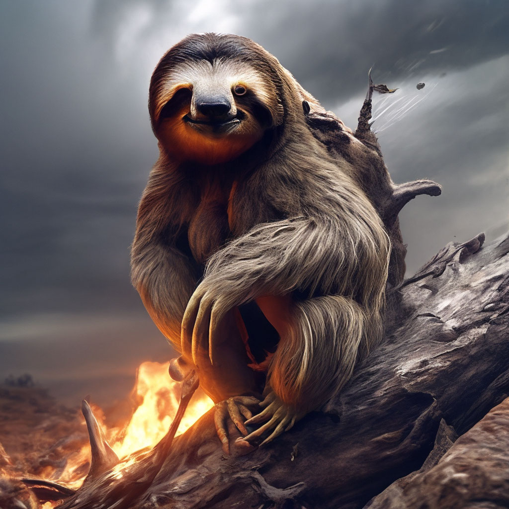 "Sloth on a tree" — image created in Shedevrum