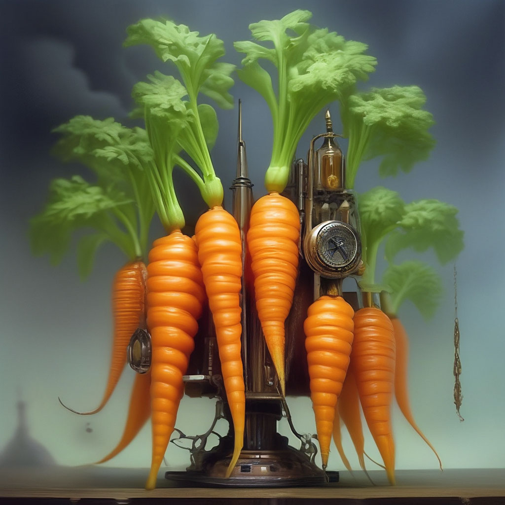 "Genetically modified carrots" — image created in Shedevrum