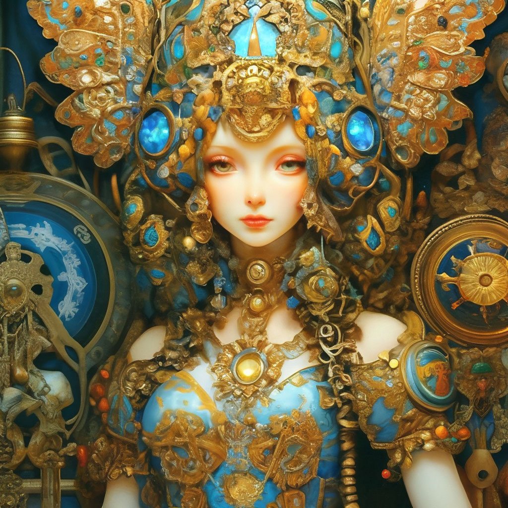 "Kikimora, matryoshka, russian steampunk, art, style, gzhel, art ...