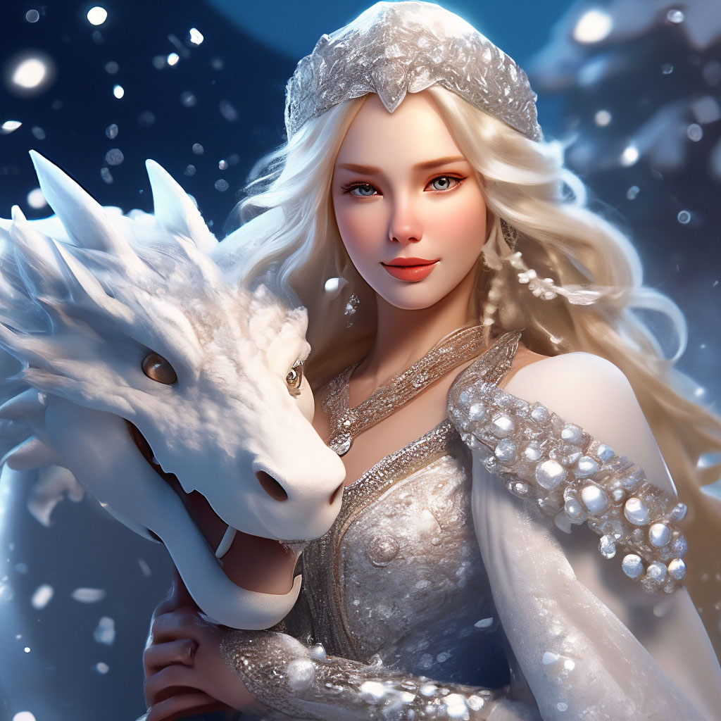"The snow maiden is beautiful with blonde hair, a kokoshnik with diamonds and white pearls ...
