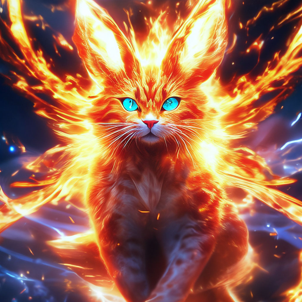"An epic fractal fire rabbit cat bursts out of the Open activated ...