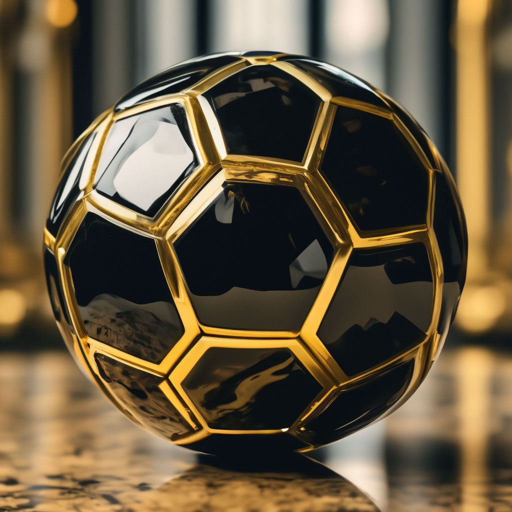 "Crystal soccer ball, glossy, :: black mirror elements, :: golden ...