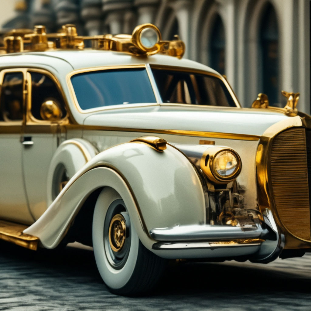 "Limousine steampunk, steampunk limousine Car, (motion blur:1.3 ...