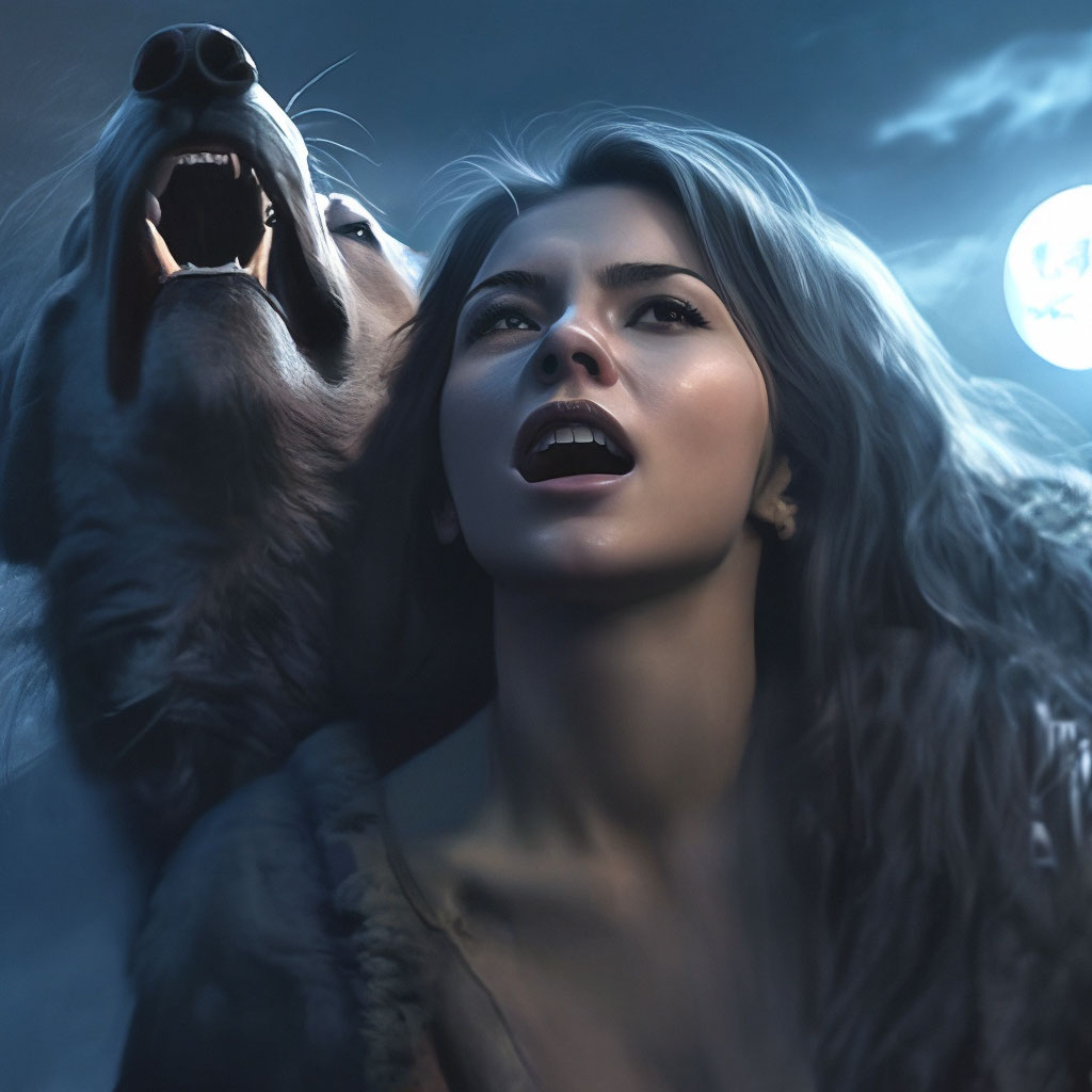 "Werewolf girl howls at the moon bitterly, aesthetically pleasing ...