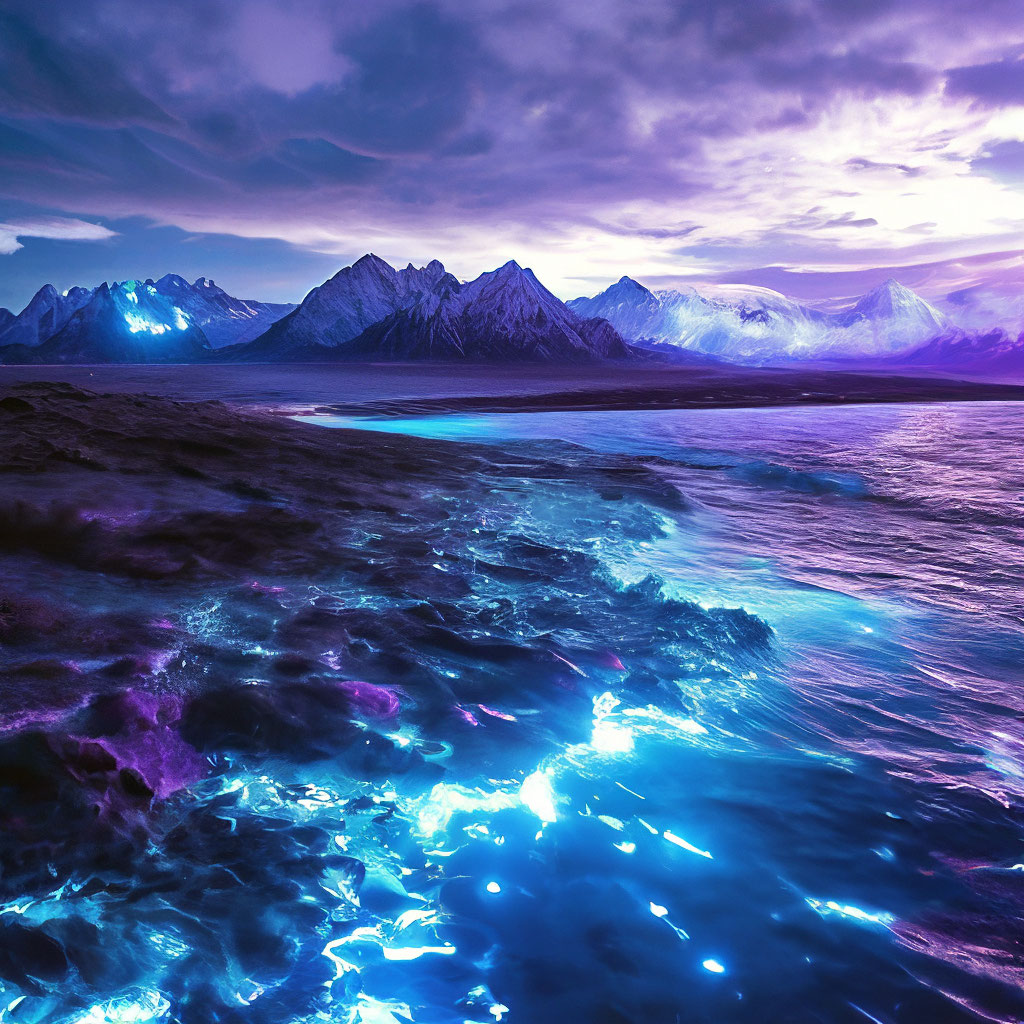 "Luminous luminous bright sea of blue shades, glitters float in the air ...
