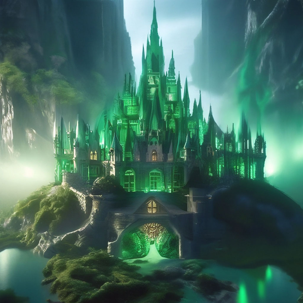 "Emerald fractal fairy magic castle, hyper-realistic, 3d" — image ...