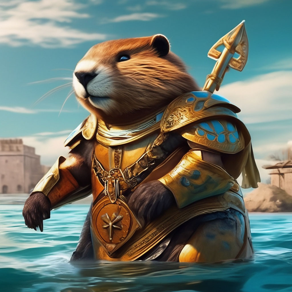 "Beaver in ancient Roman style on the ocean" — image created in Shedevrum