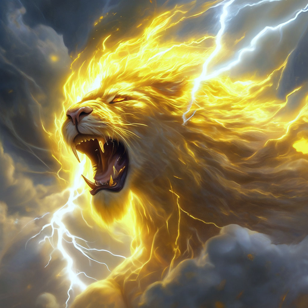 "Heavenly king breathing yellow lightning, fantasy, lightning from the ...