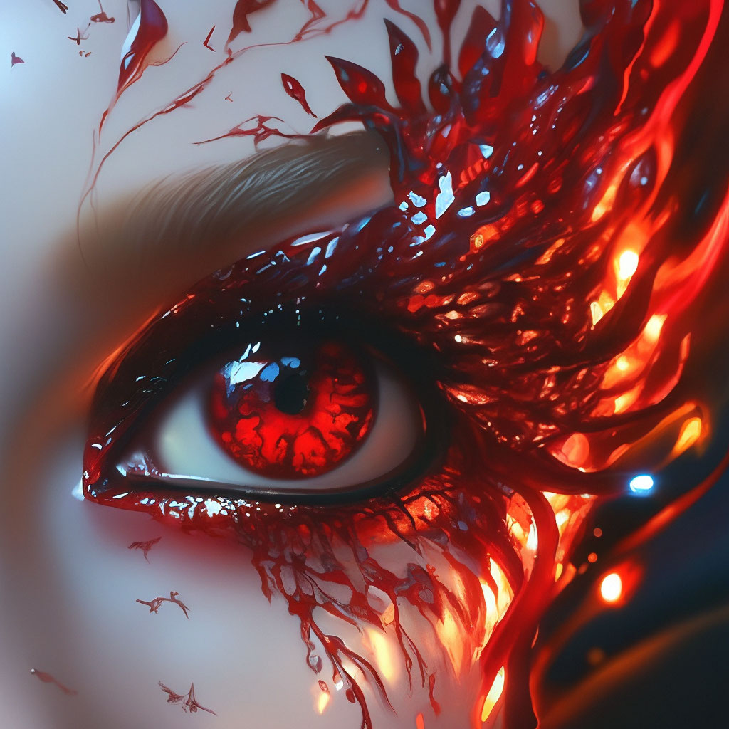 "Hyperrealism beautiful black and red with red eyes, ivory ...