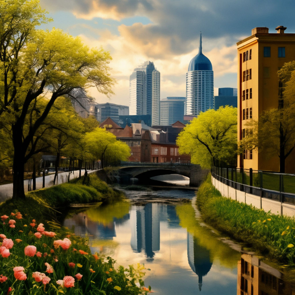"Landscape spring in the city" — image created in Shedevrum