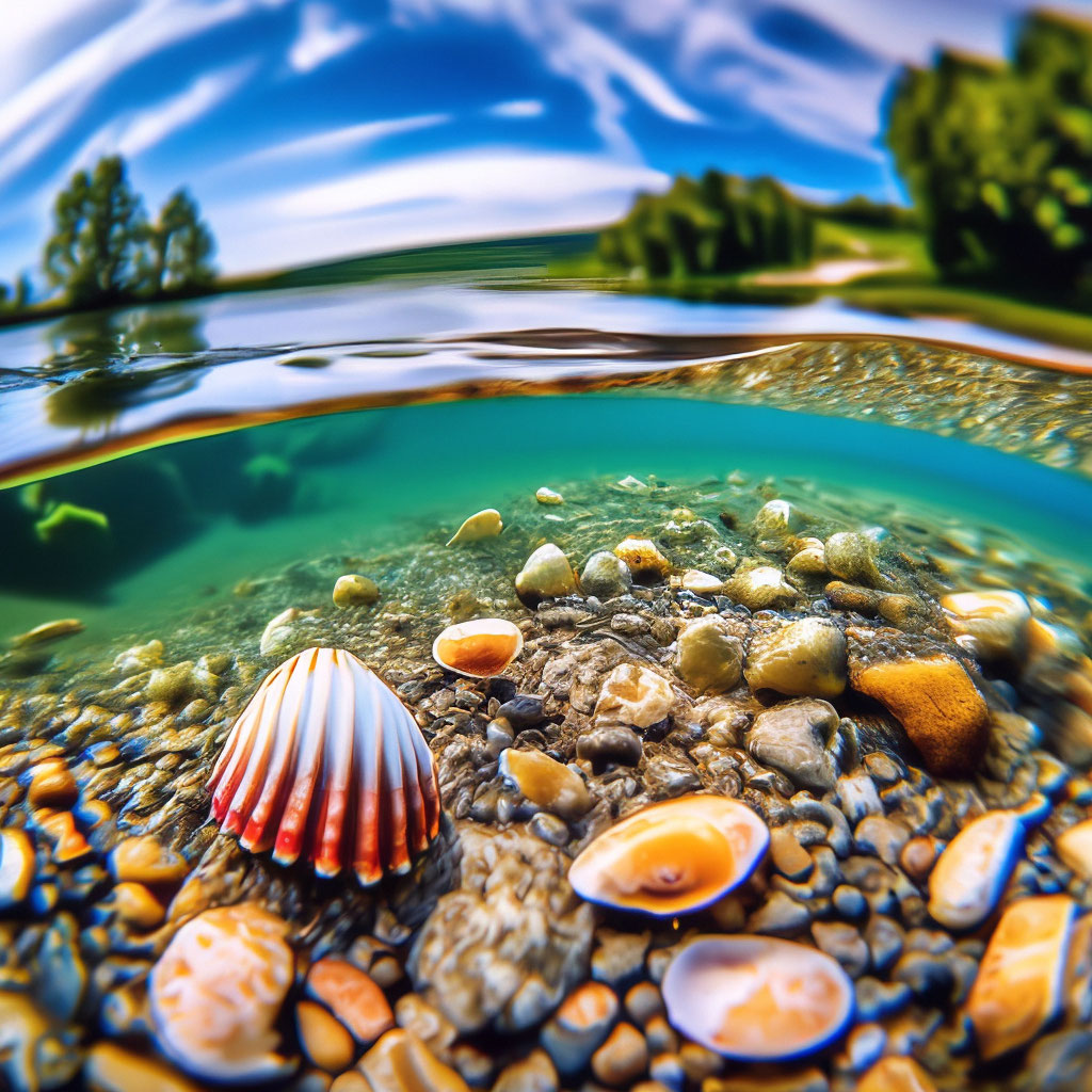 "Landscape, rocky shore of the purest lake at the very edge of the ...