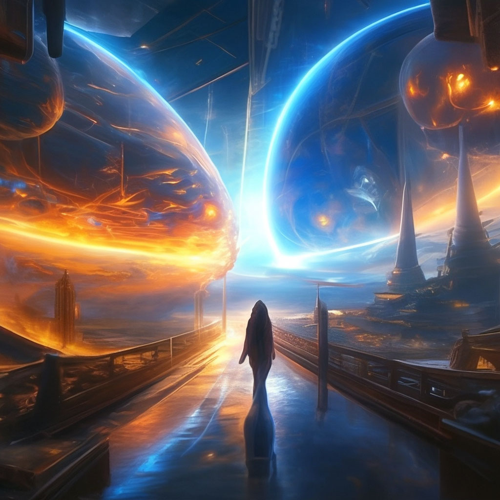 "Collision of parallel worlds, fantasy, horror, realistic, beautiful ...