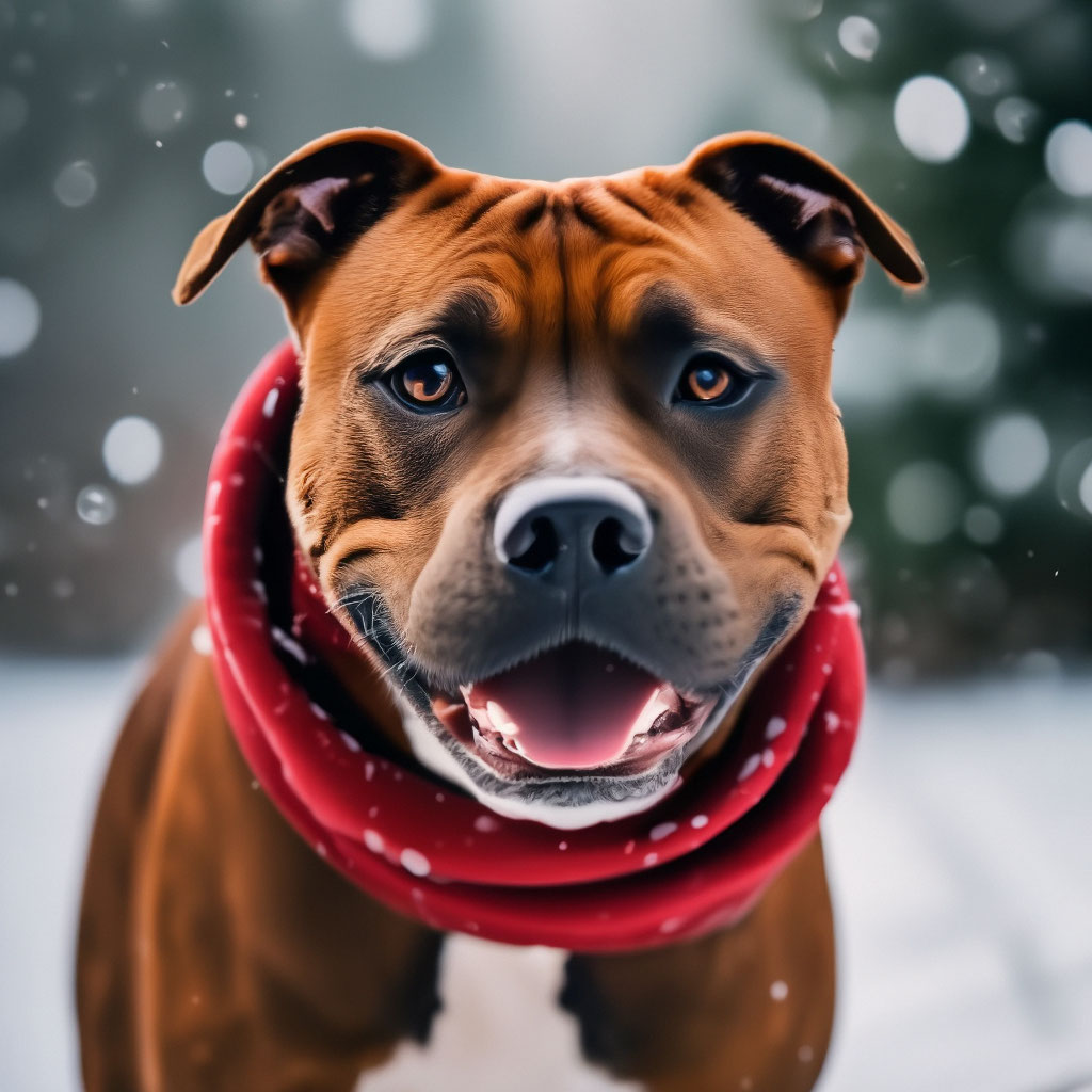 "Winter beautiful Staffordshire Bull terrier girl, dog smiling" — image ...