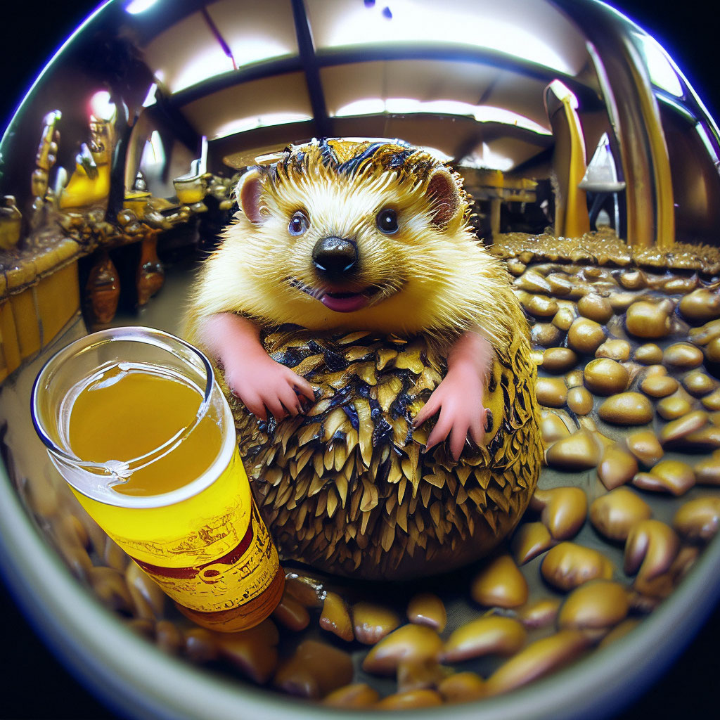 "Beer hedgehog" — image created in Shedevrum