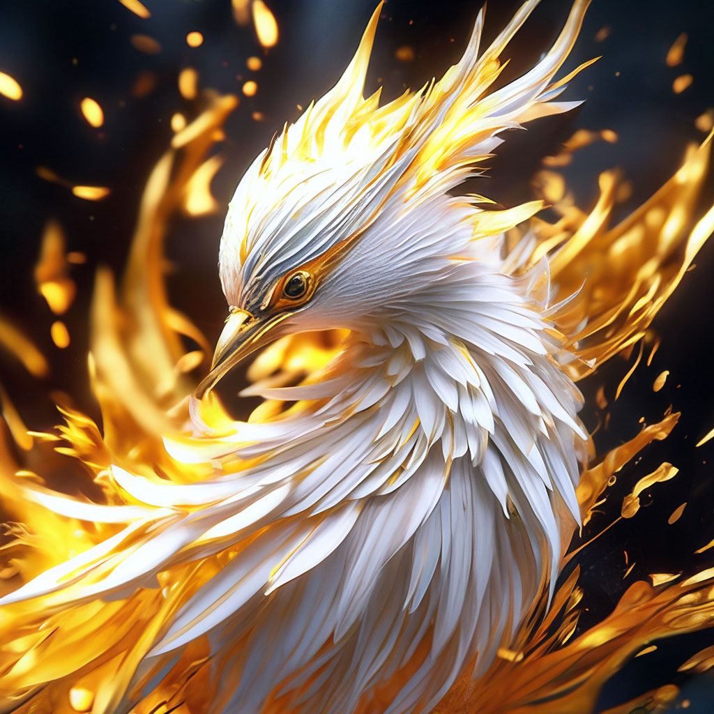 "White phoenix, golden splashes of paint, aesthetically pleasing ...