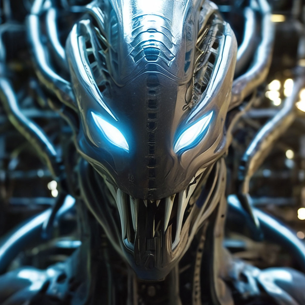 "Xenomorph face cyber" — image created in Shedevrum