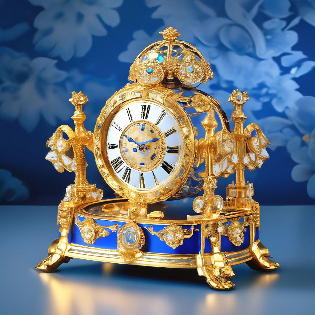 "Faberge,table clock, palace decoration gold,light,finish,blue,gorgeous ...