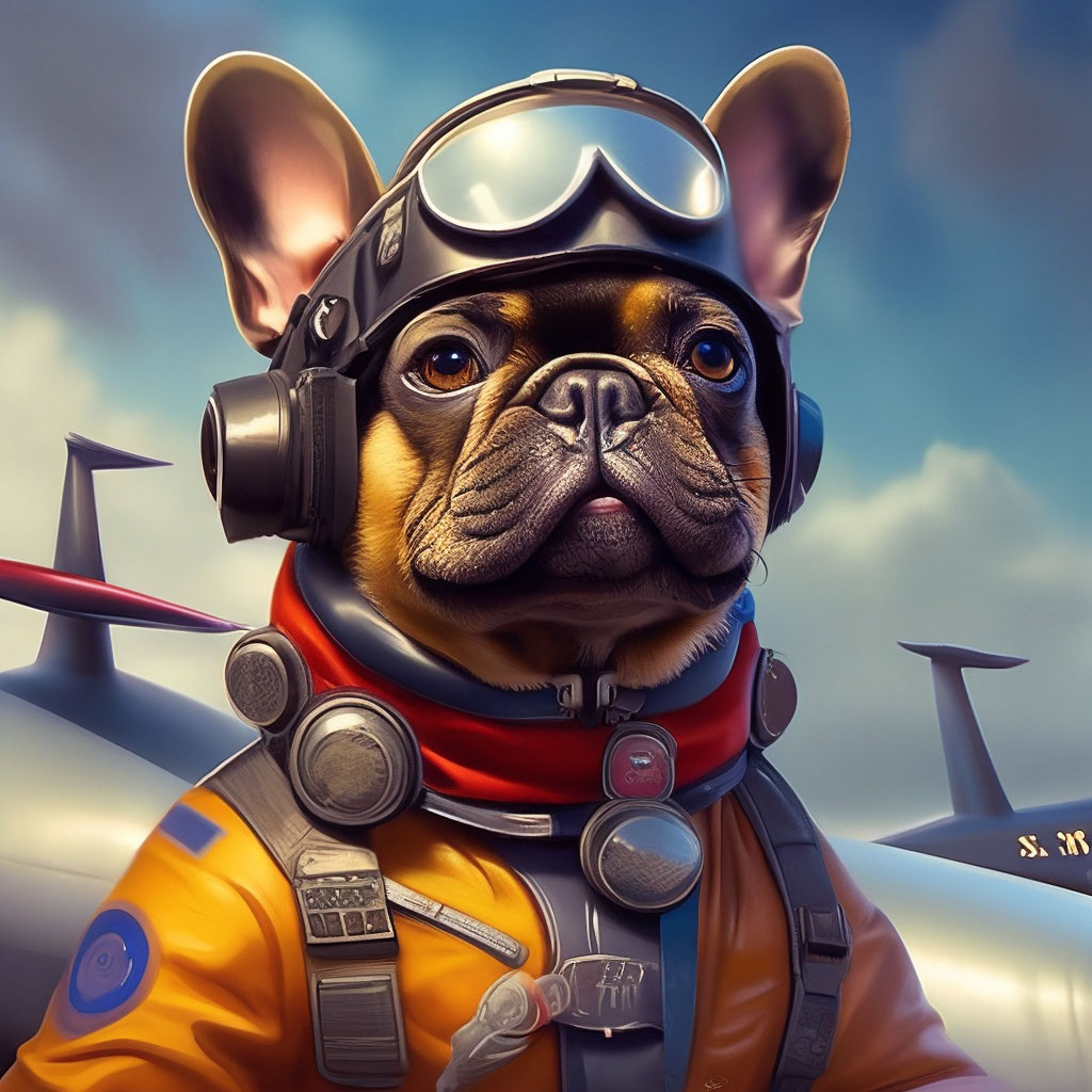 "French bulldog pilot" — image created in Shedevrum
